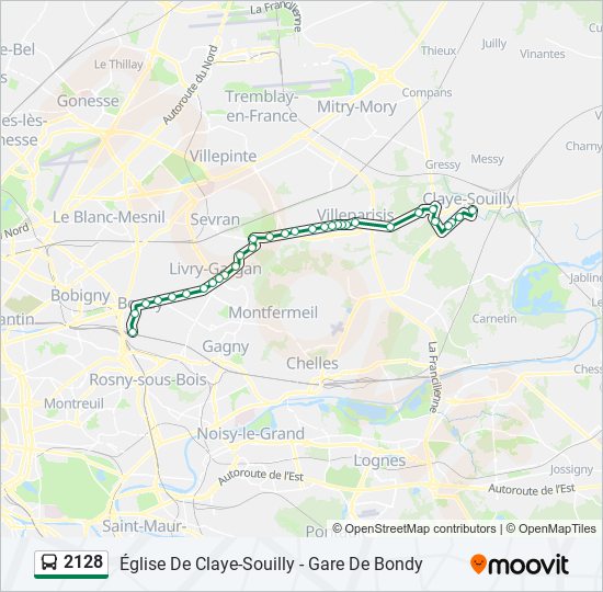 2128 Itinéraire: Horaires, Arrêts & Plan - Gare de Bondy (mis à jour)