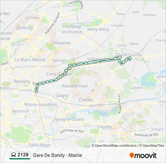 2128 Itinéraire: Horaires, Arrêts & Plan - Gare de Bondy (mis à jour)