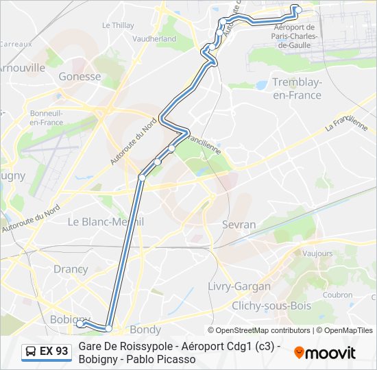 EX 93 Itinéraire: Horaires, Arrêts & Plan - Gare de Roissypole ...