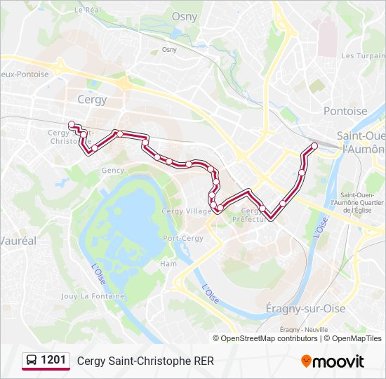 1201 Itinéraire: Horaires, Arrêts & Plan - Cergy Saint-Christophe RER ...