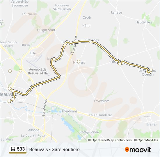 533 Itinéraire: Horaires, Arrêts & Plan - Beauvais - Gare Routière (mis ...