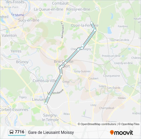 7716 Itinéraire: Horaires, Arrêts & Plan - Gare de Lieusaint Moissy ...