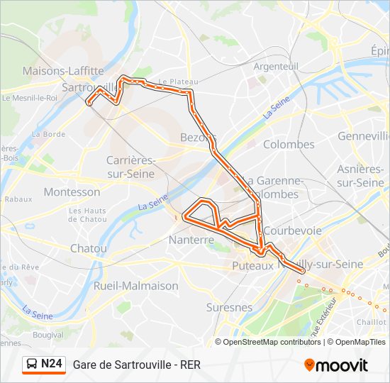 n24 Itinéraire: Horaires, Arrêts & Plan - Gare de Sartrouville - RER ...