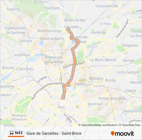 N43 Itinéraire: Horaires, Arrêts & Plan - Gare de Sarcelles - Saint ...