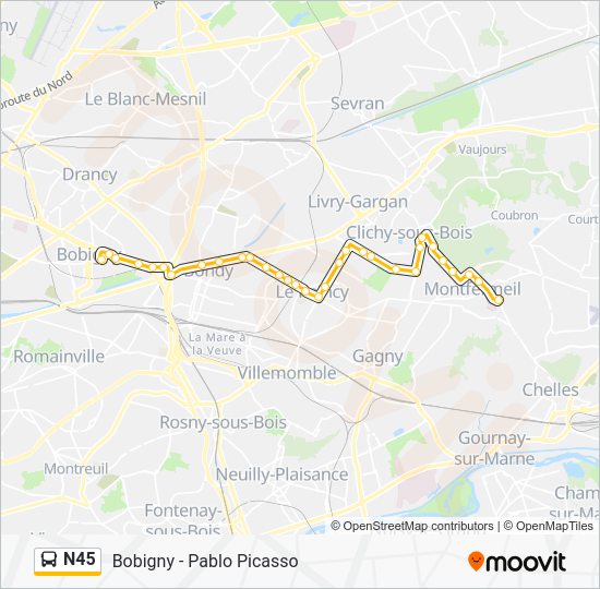 n45 Itinéraire: Horaires, Arrêts & Plan - Bobigny - Pablo Picasso (mis ...