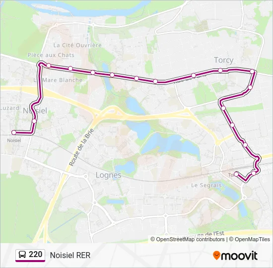 220 Itinéraire: Horaires, Arrêts & Plan - Noisiel RER (mis à jour)