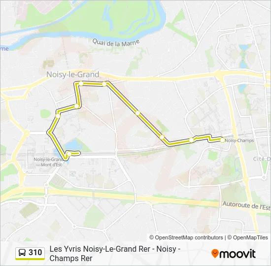 310 Itinéraire: Horaires, Arrêts & Plan - Noisy-Le-Grand - Mont D'Est ...