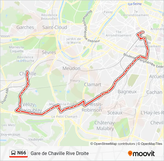 N66 Itinéraire: Horaires, Arrêts & Plan - Gare de Chaville Rive Droite ...