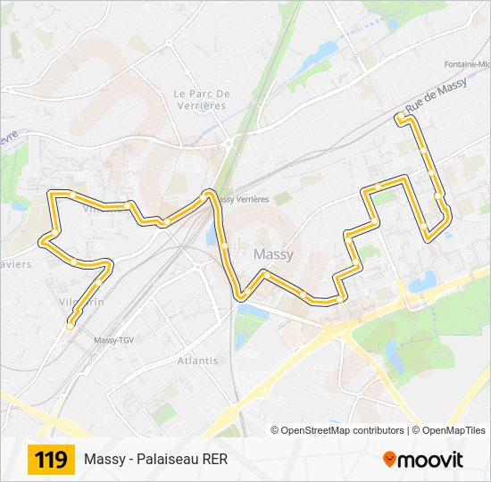 119 Itinéraire: Horaires, Arrêts & Plan - Massy - Palaiseau RER (mis à ...