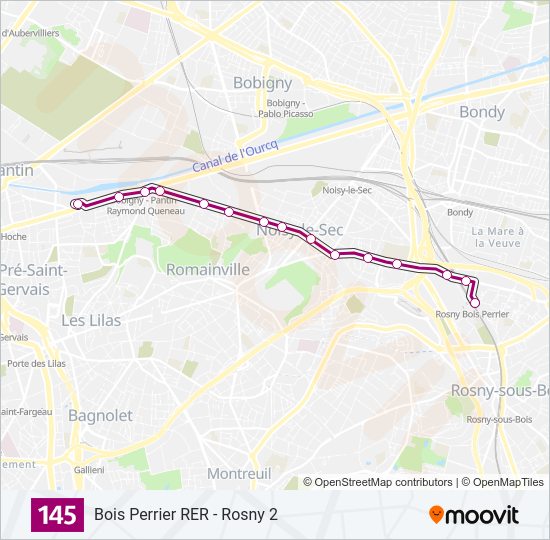 145 Route: Schedules, Stops & Maps - Bois Perrier RER - Rosny 2 (Updated)