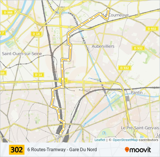 302 Itinéraire: Horaires, Arrêts & Plan - Gare du Nord