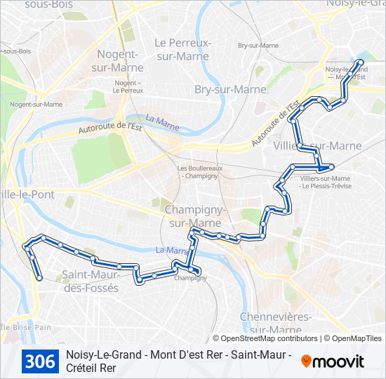 306 Itinéraire: Horaires, Arrêts & Plan - Saint-Maur - Créteil RER (mis ...
