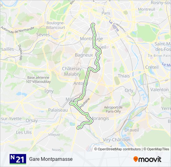 n21 Itinéraire: Horaires, Arrêts & Plan - Gare Montparnasse (mis à jour)