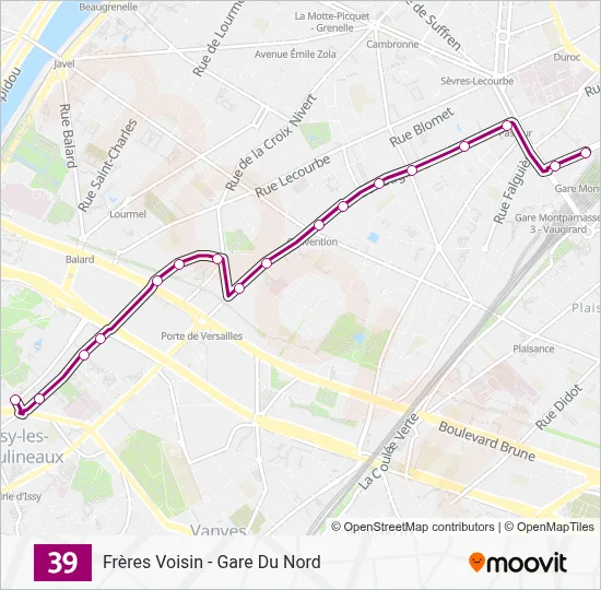 39 Itinéraire: Horaires, Arrêts & Plan - Gare Montparnasse (mis à jour)