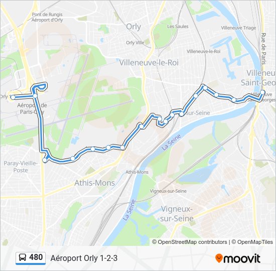 480 Itinéraire: Horaires, Arrêts & Plan - Aéroport Orly 1-2-3 (mis à jour)