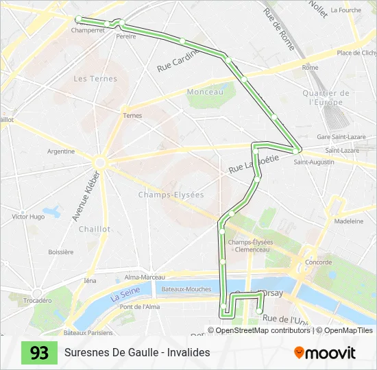 93 Itinéraire: Horaires, Arrêts & Plan - Porte de Champerret (mis à jour)