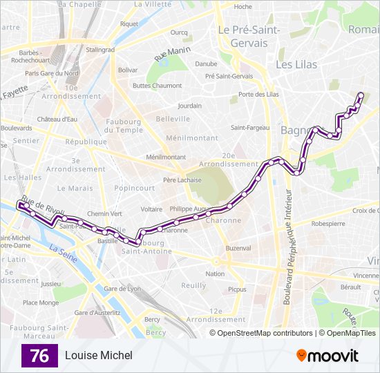 76 Itinéraire: Horaires, Arrêts & Plan - Louise Michel (mis à jour)