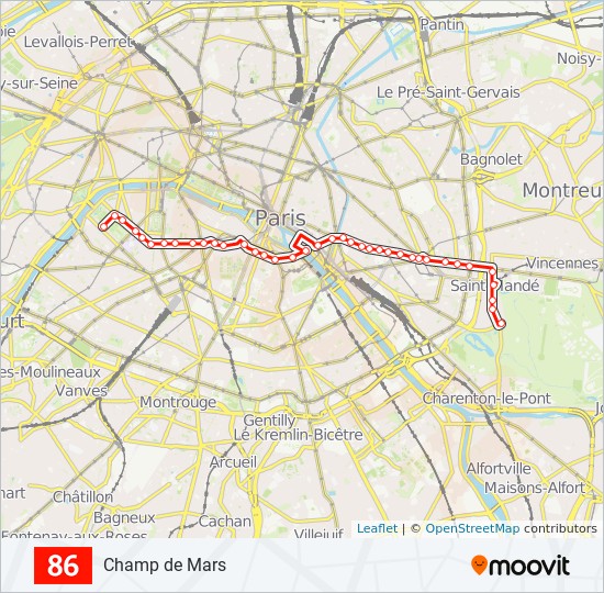 86 Itinéraire: Horaires, Arrêts & Plan - Champ de Mars