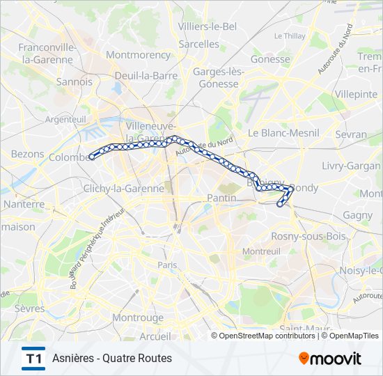 t1 Route: Schedules, Stops & Maps - Asnières - Quatre Routes (Updated)