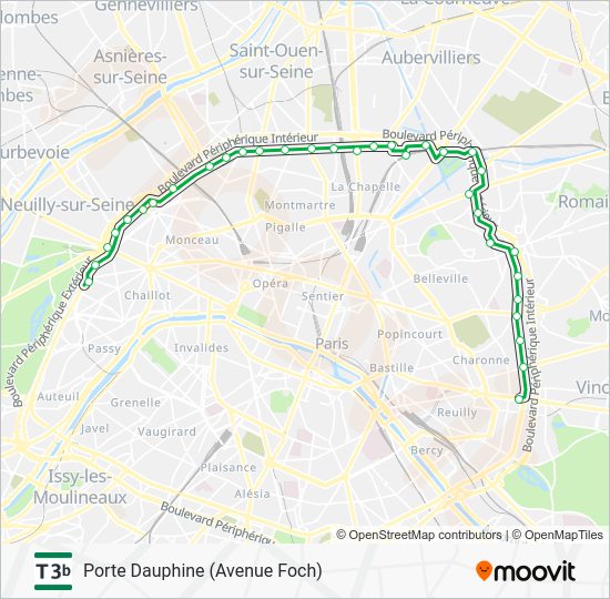 T3B Itinéraire: Horaires, Arrêts & Plan - Porte Dauphine (Avenue Foch ...