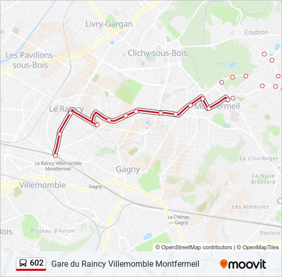 602 Itinéraire: Horaires, Arrêts & Plan - Gare du Raincy Villemomble ...
