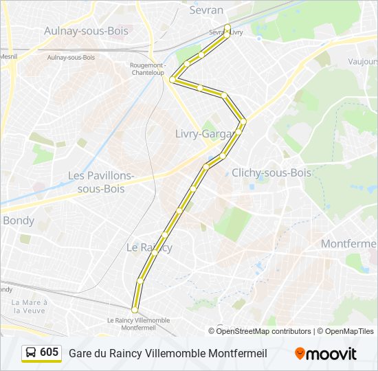 605 Itinéraire: Horaires, Arrêts & Plan - Gare du Raincy Villemomble ...