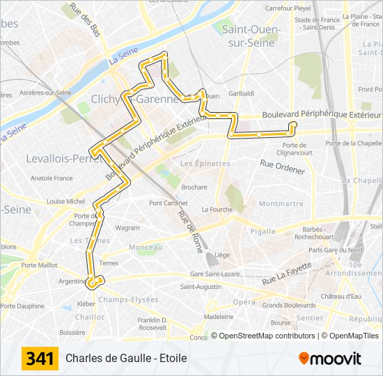 341 Itinéraire: Horaires, Arrêts & Plan - Charles de Gaulle - Etoile ...