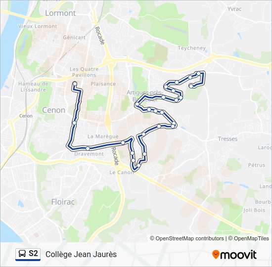 s2 Itinéraire: Horaires, Arrêts & Plan - Collège Jean Jaurès (mis à jour)