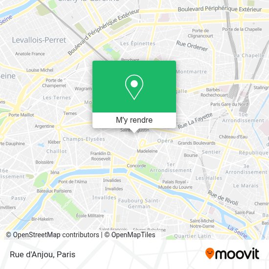 Comment aller à Rue d'Anjou à Paris en bus, métro, train ou RER