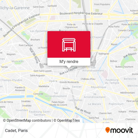 Comment aller à Cadet à Paris en métro, bus, train ou RER
