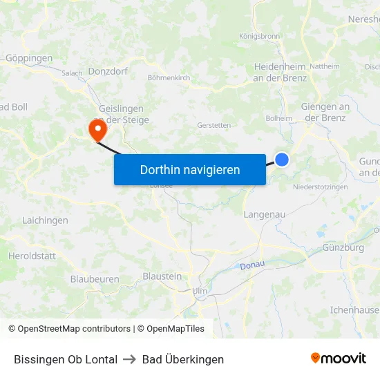Bissingen Ob Lontal nach Bad Überkingen mit öffentlichen Verkehrsmitteln