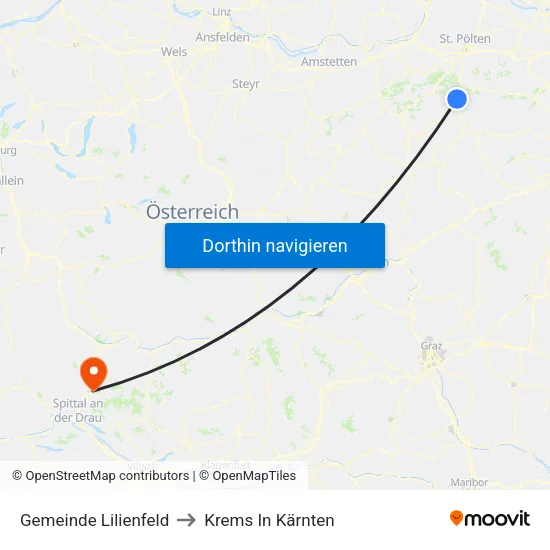 Gemeinde Lilienfeld nach Krems In Kärnten mit öffentlichen Verkehrsmitteln