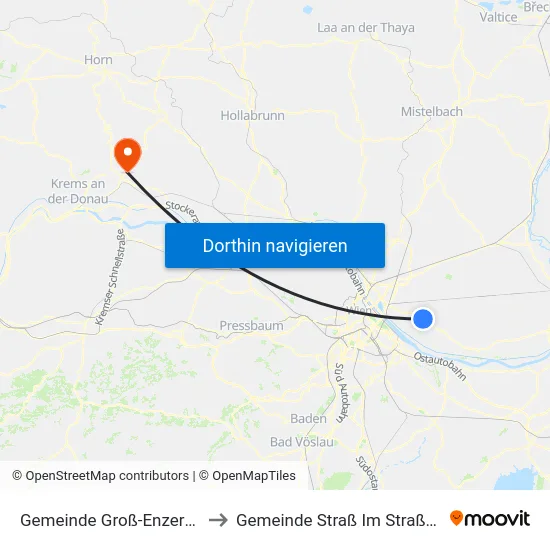 Gemeinde Groß-enzersdorf nach Gemeinde Straß im Straßertale mit öffentlichen Verkehrsmitteln