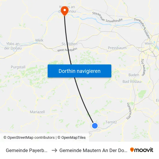 Gemeinde Payerbach nach Gemeinde Mautern An Der Donau mit öffentlichen ...