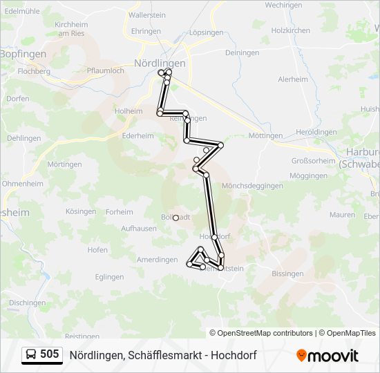 505 Route: Fahrpläne, Haltestellen & Karten - Nördlingen, Brettermarkt ...