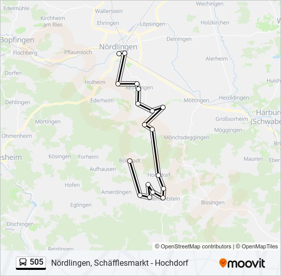 505 Route: Fahrpläne, Haltestellen & Karten - Nördlingen, Brettermarkt ...