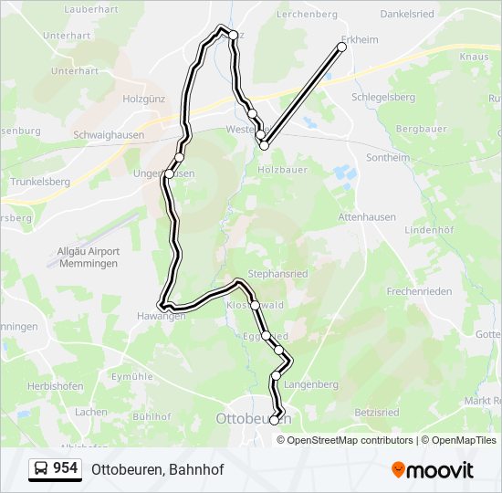 954 Route: Fahrpläne, Haltestellen & Karten - Ottobeuren, Bahnhof ...