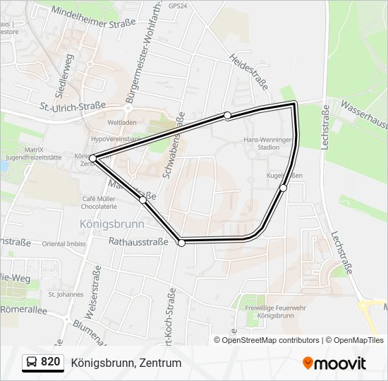 820 Route: Fahrpläne, Haltestellen & Karten - Königsbrunn, Zentrum ...