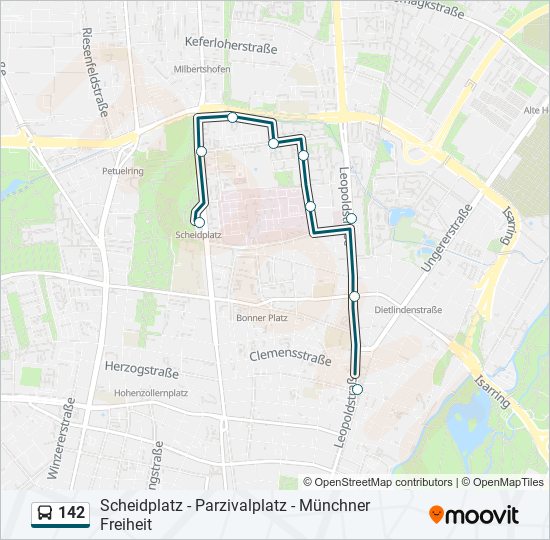 142 Route: Fahrpläne, Haltestellen & Karten - Münchner Freiheit U ...
