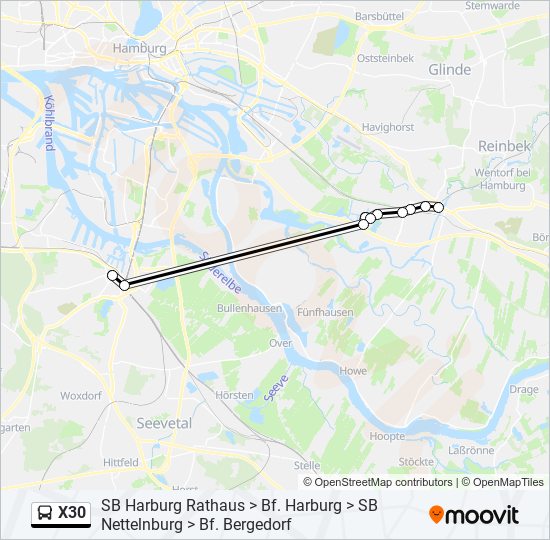 x30 Route: Fahrpläne, Haltestellen & Karten - S Harburg Rathaus ...