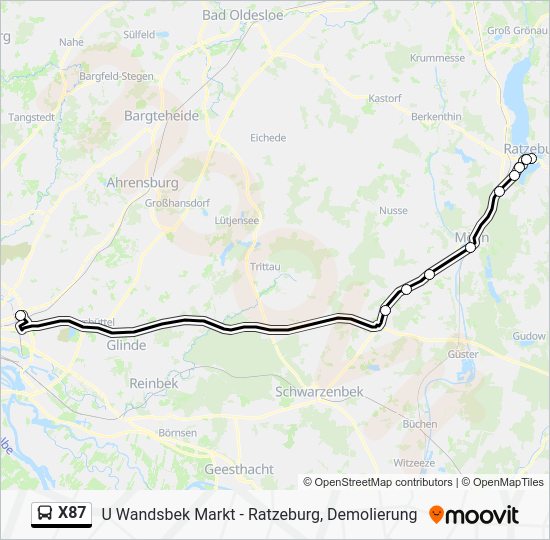 x87 Route: Fahrpläne, Haltestellen & Karten - Hamburg U Wandsbek Markt ...