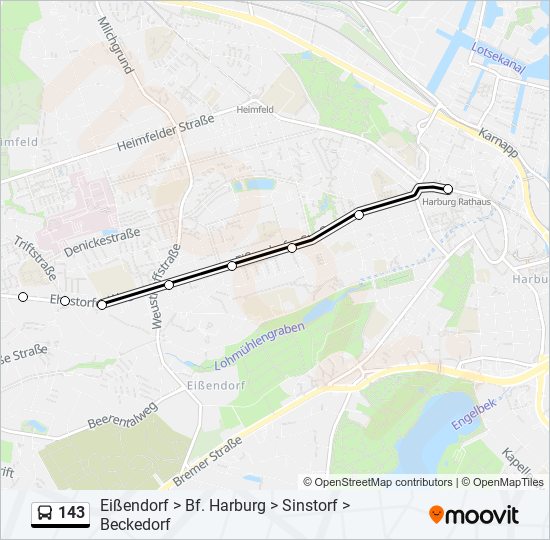 143 Route: Fahrpläne, Haltestellen & Karten - S Harburg Rathaus ...