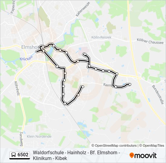 6502 Route: Fahrpläne, Haltestellen & Karten - Elmshorn, Kibek ...