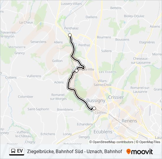 ev Route: Schedules, Stops & Maps - Bussigny, Gare Sud‎→Cossonay ...