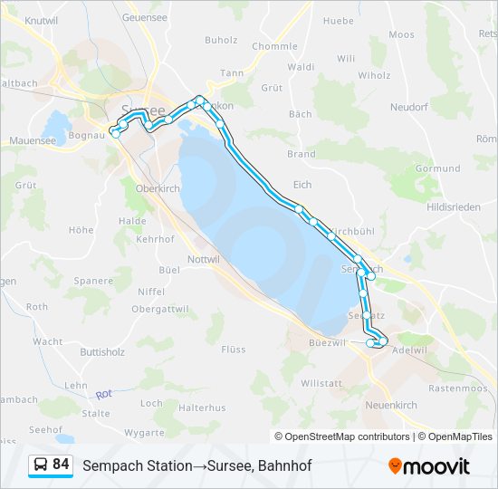 84 Itinéraire: Horaires, Arrêts & Plan - Sempach Station‎→Sursee ...