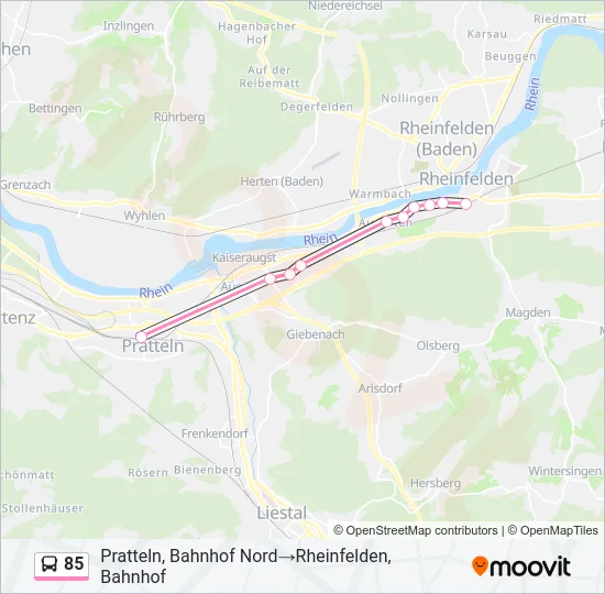 85 Route: Schedules, Stops & Maps - Pratteln, Bahnhof Nord‎→Rheinfelden ...