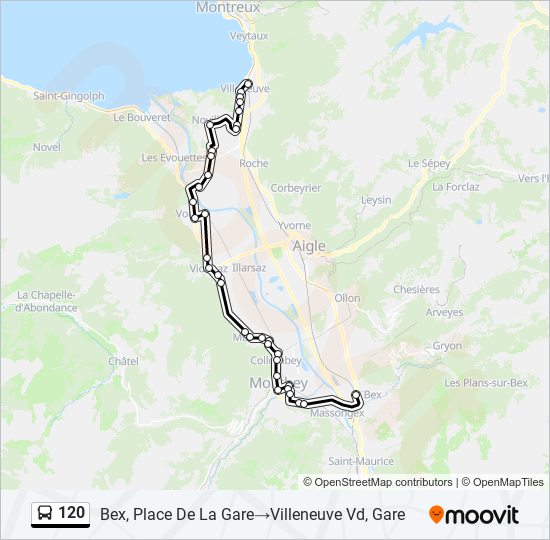 120 Route: Schedules, Stops & Maps - Bex, Place De La Gare‎→Villeneuve ...
