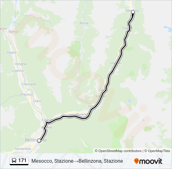171 Itinéraire: Horaires, Arrêts & Plan - Mesocco, Stazione‎→Bellinzona ...