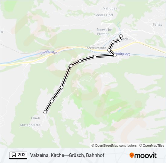202 Route: Schedules, Stops & Maps - Valzeina, Kirche‎→Grüsch, Bahnhof ...