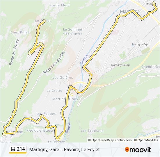 214 Itinéraire: Horaires, Arrêts & Plan - Martigny, Gare‎→Ravoire, Le ...